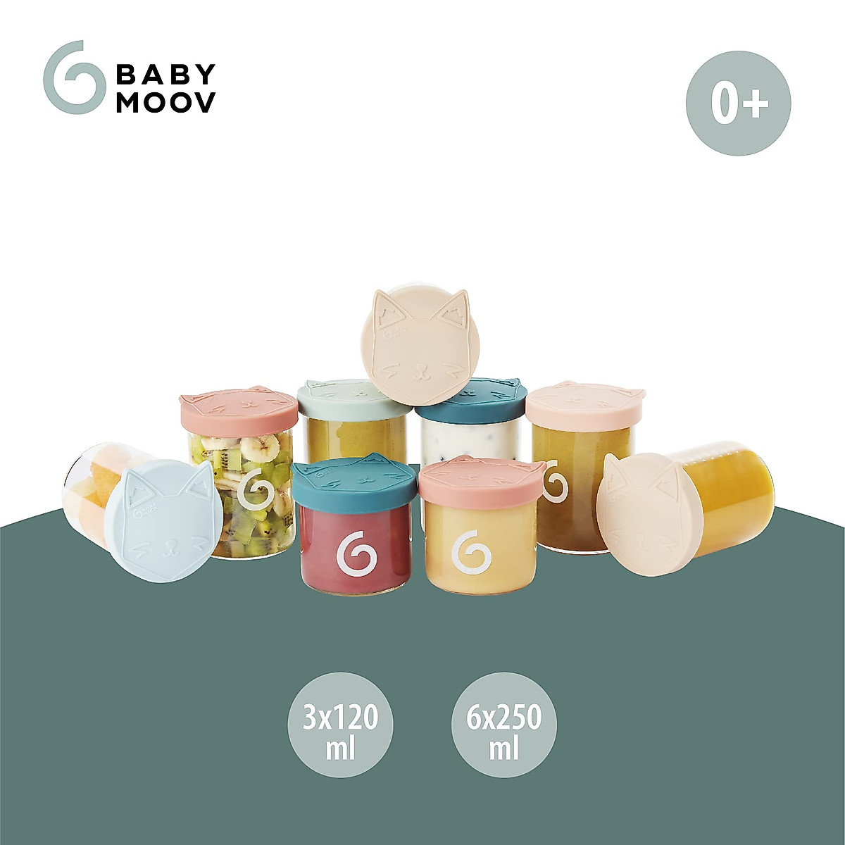 Babymoov ISY Baby Glass Food Jars, Set of 9 (6 x 8.5oz + 3 x 4oz) BPA-Free Borosilicate Storage Containers, Leakproof Silicone Lids, Microwave, Freezer & Dishwasher Safe, Baby Registry Essential