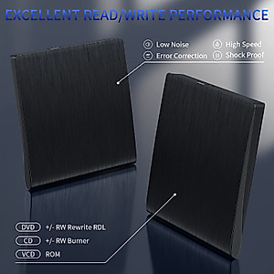 BILEYCHA External DVD Drive, USB 3.0 USB C CD Burner Portable DVD CD +-RW Drive DVD Player for Laptop CD ROM Burner Compatible with Desktop PC Windows Linux OS Apple Mac