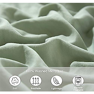 ETDIFFE Pom Pom Duvet Cover Queen Size - 3 Piece Boho Bohemian Farmhouse Microfiber Comforter Cover Set - Soft and Lightweight Quilt Cover, Solid Sage Green Pompom