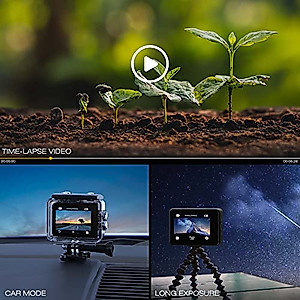 CAMWORLD Action Camera 4K 24MP Ultra HD WiFi Dual Color Screen Waterproof Camera EIS 131FT Underwater Cameras 170 Degree Wide Angle, 2 Rechargeable Batteries and Accessories Kit