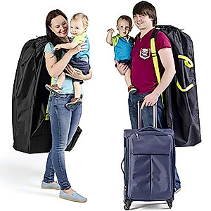 V VOLKGO Gate Check Double Stroller Bag for Airplane Travel | Extra Large & Ultra Durable Cover | Padded Adjustable Backpack Shoulder Straps | Easy Carrying