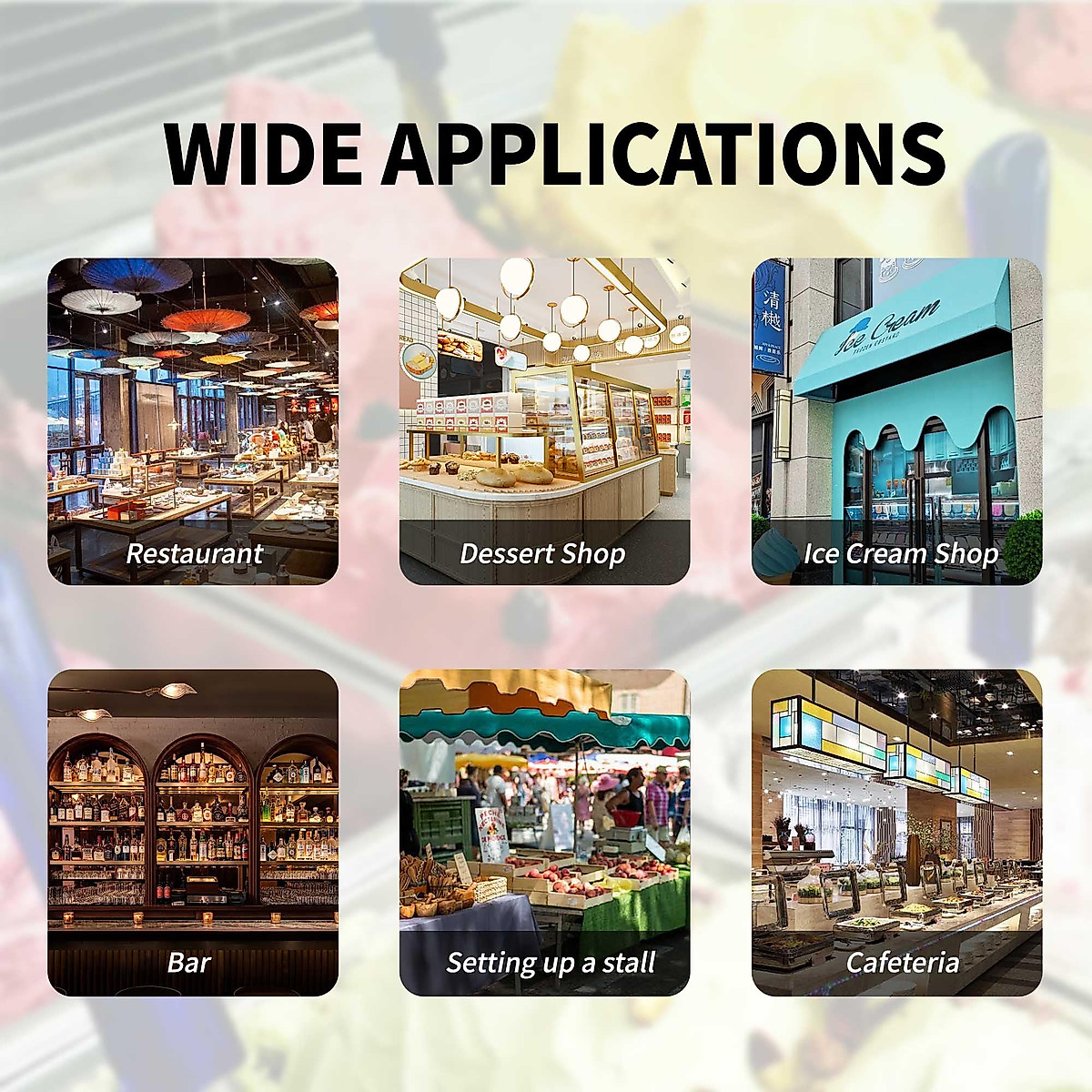 Yovtekc Gelato Display Case with 6 Square Pans, Commercial Ice Cream Freezer Dipping Cabinet, Countertop Hard Ice Cream Showcase, Display Refrigerator for Restaurant Snack Bar, Fast Cooling White