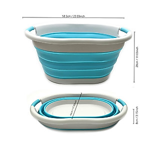 SAMMART 36L (9.5 gallon) Collapsible Plastic Laundry Basket - Oval Tub/Basket - Foldable Storage Container/Organizer - Portable Washing Tub - Space Saving Laundry Hamper, (Oval, Grey/Bright Blue)