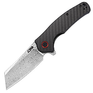 CJRB CUTLERY Folding Knife Crag (J1904) Rose Damascus Steel Blade Carbon Fiber Handle Pocket Knife EDC Knife