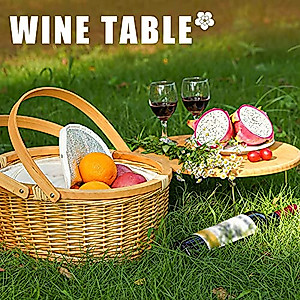 Wicker Picnic Basket Cooler with Portable Picnic Wine Table & Swing Handles for Beach, Camping, Park, Outdoor Party. Insulated Willow Cooler Baskets for Wine Lover. Best Gift for Christmas,Valentine