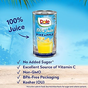 Dole 100% Pineapple Juice, No Added Sugar, Excellent Source of Vitamin C, 100% Fruit Juice, 6 Fl Oz (Pack of 6), 48 Total Cans, Packaging May Vary
