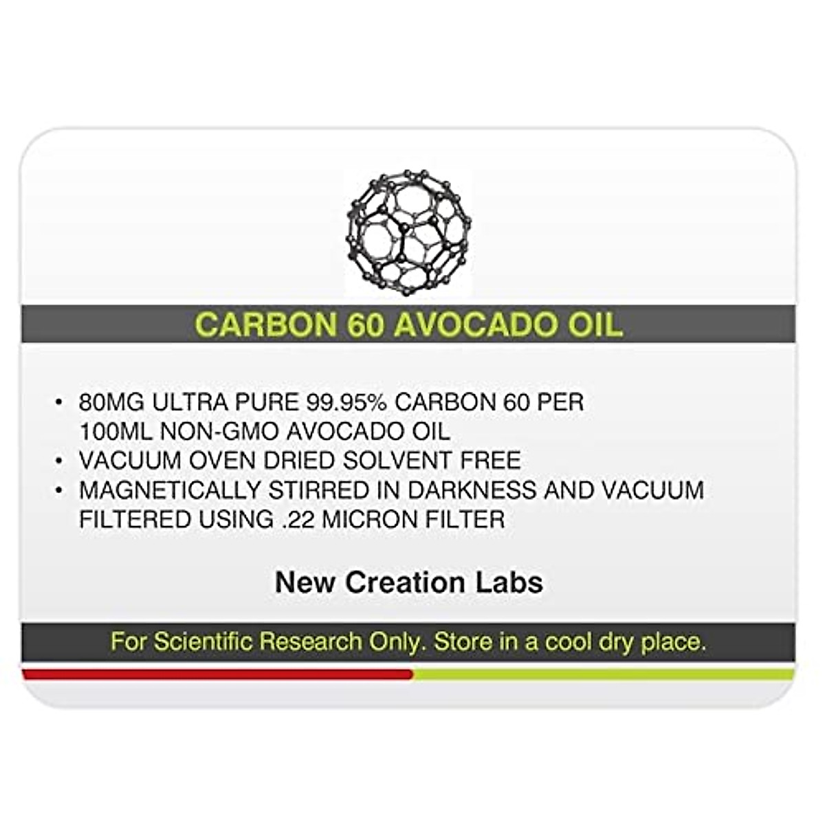 Carbon 60 Buckminsterfullerene in Non-GMO Avocado Oil 80mg/100ml Bottle C60
