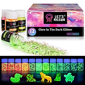 Glow in The Dark Glitter, LET'S RESIN 12 Colors Luminous Chunky Glitter, 0.42oz/Bottle High Luminance Glitter, Chunky Glitter for Resin, Nail, Slime, Tumblers, Halloween