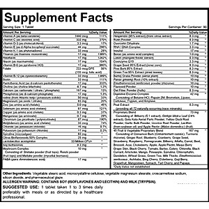 MEGAV-1 Multi-Vitamin, Superfood & Minerals - Daily Multivitamin with Probiotics, Digestive Enzyme, Mushroom Complex for Heart Health, Immune Support, Energy & Stamina - 90 Tablets