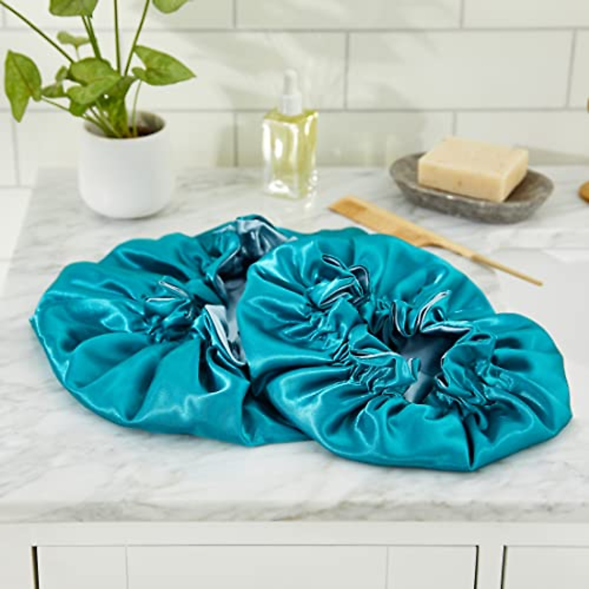 KiraBelle Matching Mommy and Me Satin Bonnet Set w/Travel Bag (Turquoise) Mother's Day, Birthday, Christmas