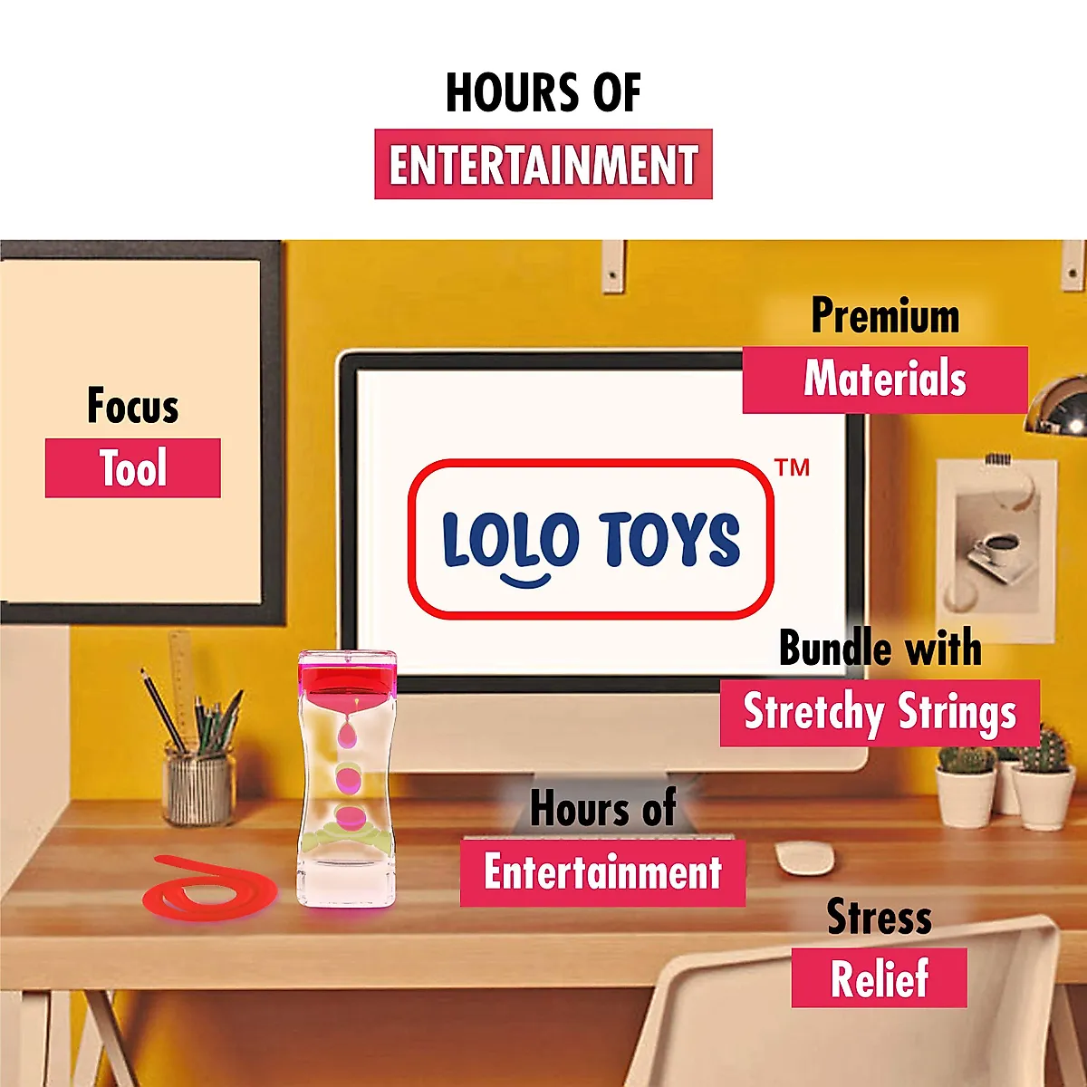 Liquid Motion Bubbler Sensory Toys – 2 Pc Set Bundle Stretchy String Fidget Toys Timer for Stress Relief and Anxiety Relief Great for Toddler, Children, Kids, Adults, Seniors, ADHD Autism ADD Orange