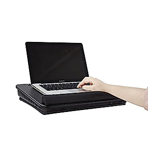 Laptop Lap Desk with 15 15.6" inch Laptop Sleeve Case Bag, Sofa Bed Desk with Cushion and Soft Wrist Pad,Laptop Stand Built in Tablet and Phone Holder (Black Carbon)