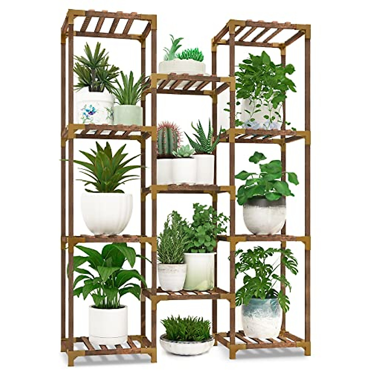 HOMKIRT Plant Stand Indoor Outdoor, 11 Tier Reinforced Plant Shelf Tall Plant Stands for Multiple Plants Large Wood Plant Rack Holder Garden Shelves Flower Stand for Living Room Patio Corner