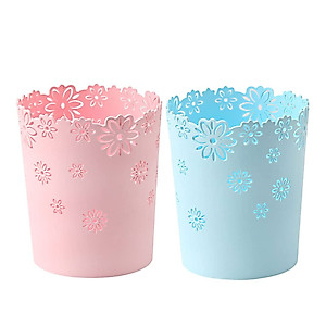 Laqerjc Paper Basket Plastic Trash Can Hollow Flower Wastepaper Basket Round Lidless Garbage Container Bin