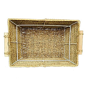 MARLIC Rectangular Seagrass Woven Storage Basket with Handles - Natural Seagrass Baskets for Organization and Storage - Medium - Trapezoid 12x8x6 IN (2)