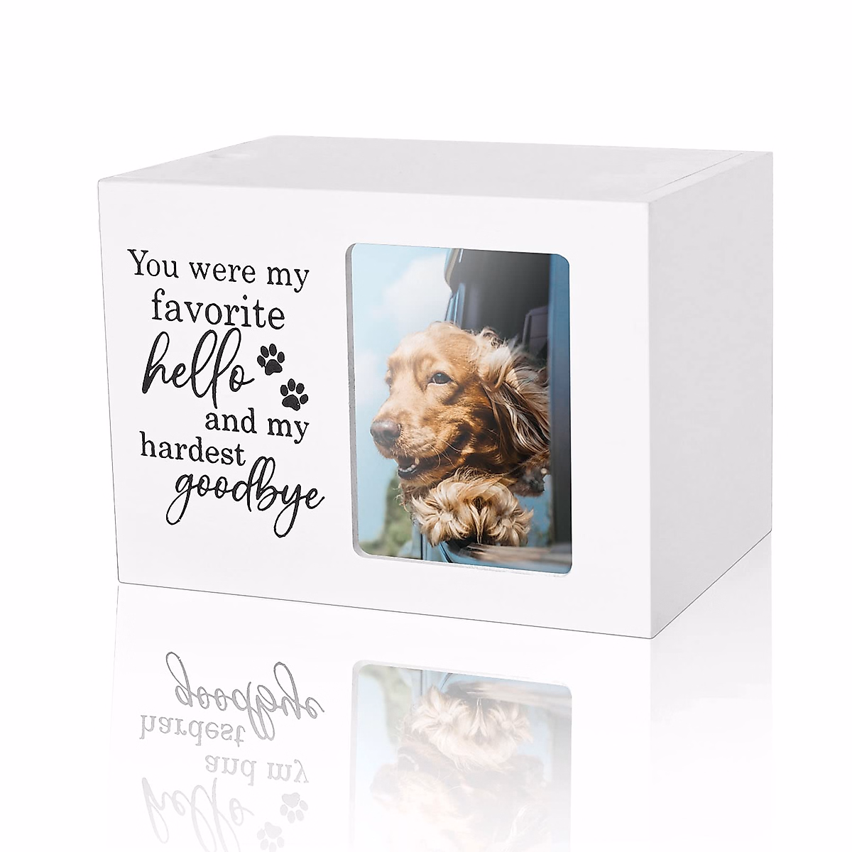 CHONIC Pet Urns for Dogs Ashes, Dog Urns with Photo Frame, Cat Ashes Keepsake Box, Loss of Dog Sympathy Urn, Pet Memorial Gifts, Pet Bereavement Gift, Dog Pass Away Remembrance Gift (White)