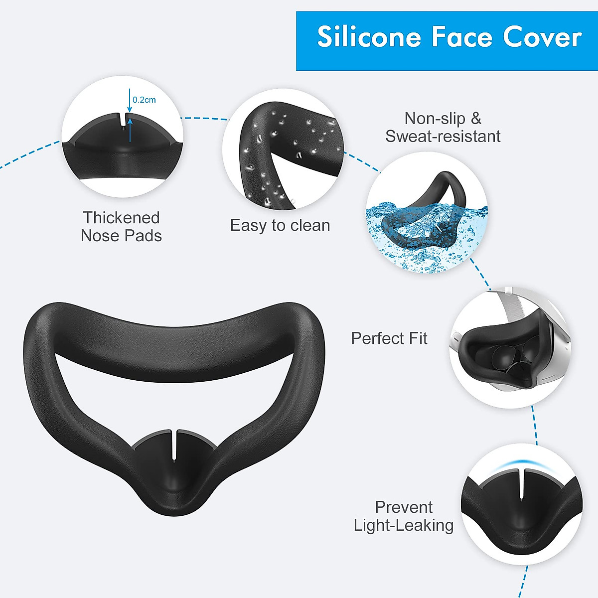 Relohas Accessories for Oculus Quest 2, VR Accessory Set for Meta Quest 2, Include Controller Grip Leather Cover, VR Shell Cover, Face Cover, Lens Coverr, Protect Your VR in All Aspects(Black)