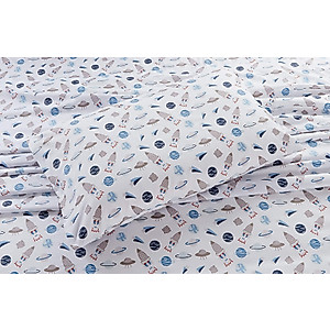 Linen Plus Sheet Set Kids/Teen Solar System Spaceship Universe Rocket UFO White Blue Grey Red New # Blue Solar (Twin)