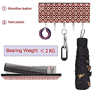Red Christmas Mail Holder Organizer and Key Hooks PU Front, Self Adhesive Key Rack with 5 Hooks Perfect for Entryway, Hallway，Bathroom ，Kitchen