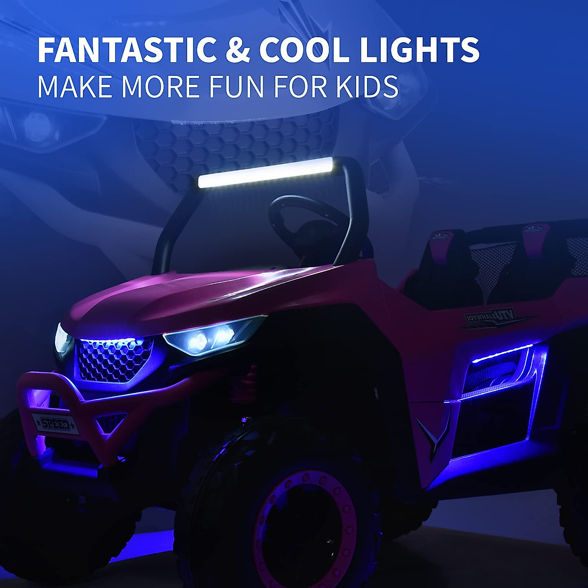 Joywhale 24V 2 Seater Kids Ride on UTV Car Powerful Electric Vehicle, with 4x75W Strong Motors, Big Battery, Easy-Drag System, 2.4G Remote Control, Soft Braking, Spring Suspension, Music, BW-U20