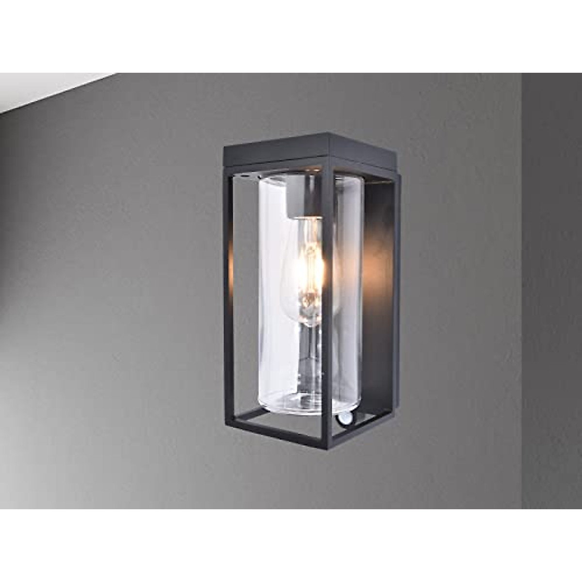 LUTEC Solar Motion Sensor Light Outdoor, Dusk to Dawn Modern Wall Sconce, Aluminum Anti-Rust Solar Wall Lights with Clear Glass Shade, Waterproof for Porch, Patio and Garden-Black