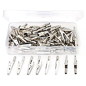 iexcell 100 Pcs 2 Inches / 51 mm Steel Alligator Clips Crocodile Clamps, Silver Tone Nickel Plated, Come in a Plastic Case