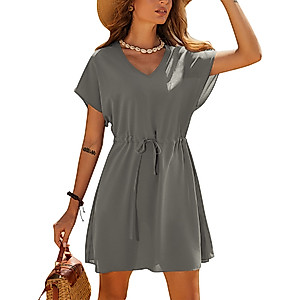 Ekouaer Women's Cover Ups Casual Swimsuit Coverups Flowy Tie Waist Beach Cover Up Dress(Grey, Large)