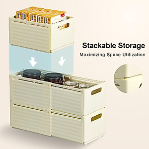Homsorout Organization and Storage - Expandable Storage Bins 3 Packs, Plastic Closet Storage Bins, Collapsible Storage bins with Deep Drawers, Stackable Organizer Bins for Home, Beige