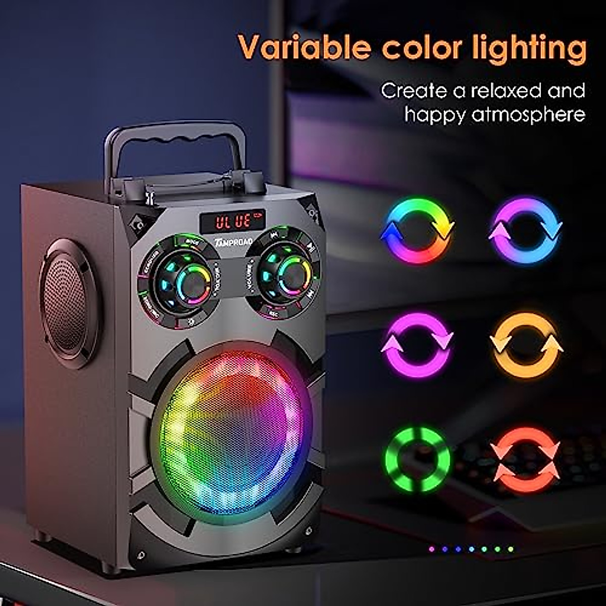 Portable Loud Bluetooth Speakers with Subwoofer, 80W Peak Powerful Large boombox Bluetooth Wireless with Stereo Sound, FM Radio, EQ, Remote, LED Lights, for Home Outdoor Party Holiday Birthday Gifts