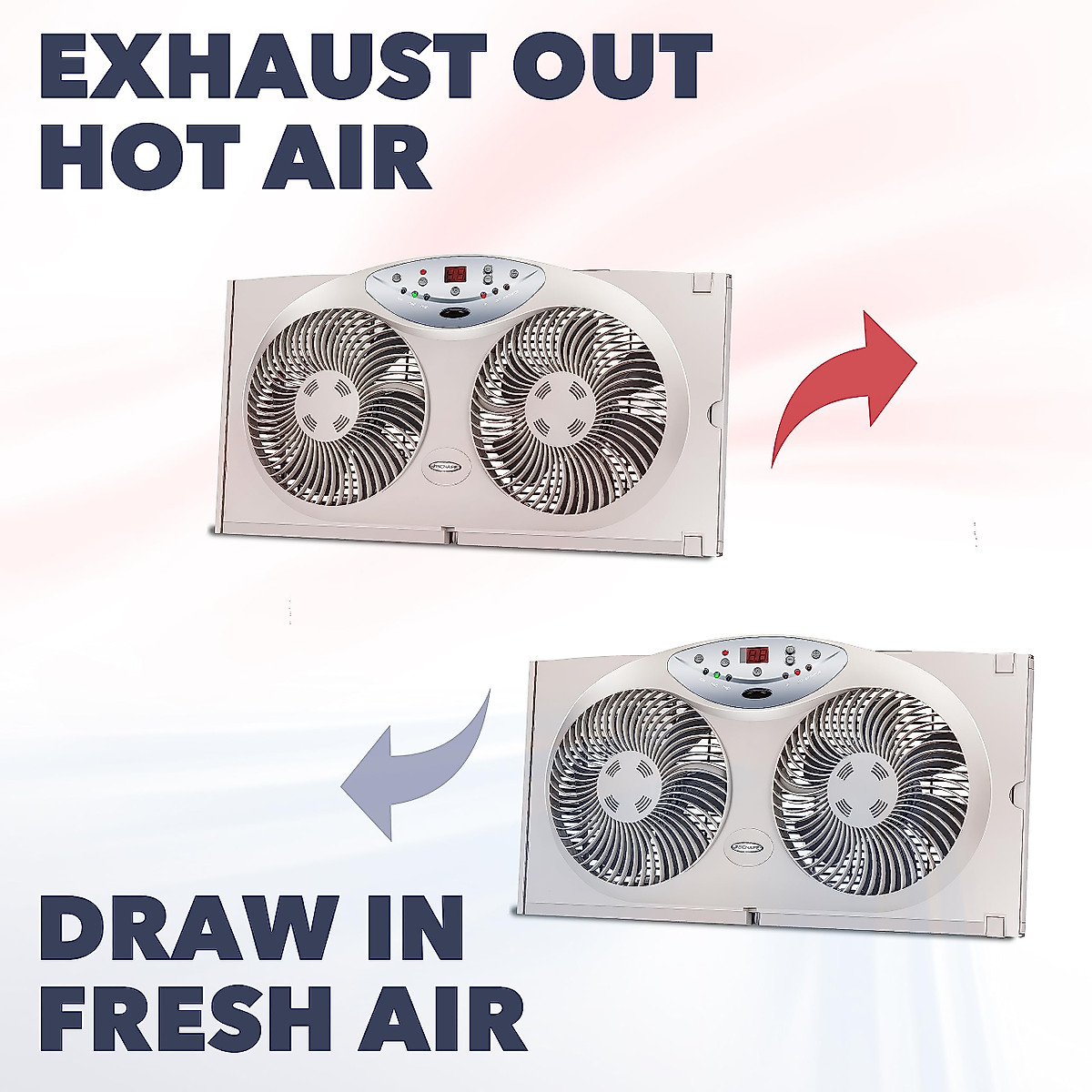 Bionaire Window Fan with Twin 8.5-Inch Reversible Airflow Blades and Remote Control, White