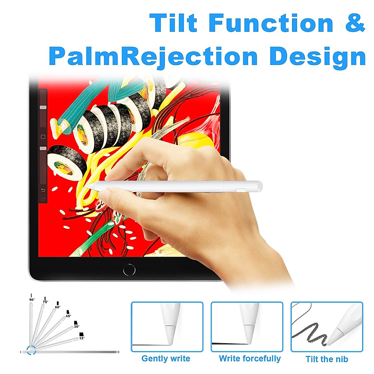 WONLEED 10 Mins Fast Full Charge Stylus Pen for iPad with Palm Rejection, Tilting Detection iPad Pencil 2nd Generation Compatible for Apple iPad 2018-2023, Sensitivity Precise Pen for iPad, White