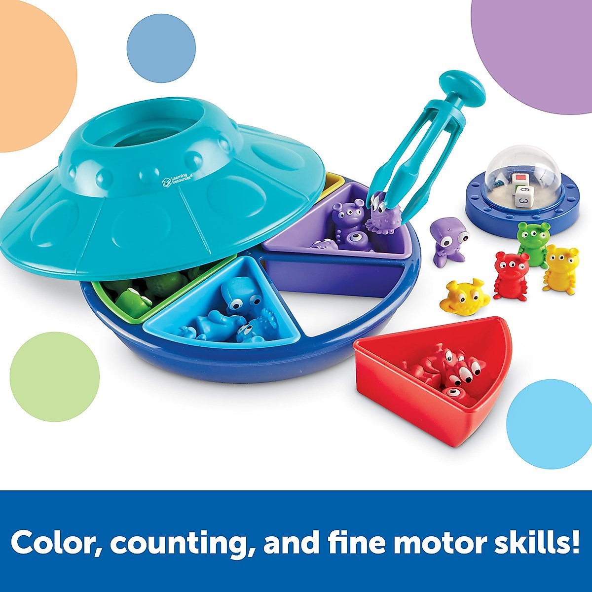 Learning Resources Oodles of Aliens Sorting Saucer, Fine Motor Skills, Counting and Sorting Toys, Preschool Games, Educational Toys, 48 Pieces, Ages 4+