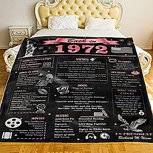 50th Birthday Blanket Gift for Women or Men Blanket, 60 * 79 inches Back in 1972 Blanket 50th Birthday Blanket Anniversary/Weeding/Decorations/Weeding Gift for Wife, Husband, Mom or Dad(1972 red)