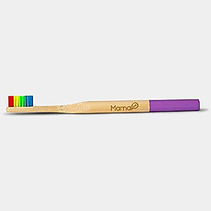 MamaP Rainbow Bamboo Toothbrush, Biodegradable, Natural Bamboo Toothbrush for Sensitive Teeth, Non-Toxic + Eco Friendly toothbrushes, for Adults (3 Pack) - Rainbow