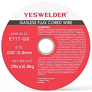 YESWELDER Flux Core Gasless Mig Wire, Mild Steel E71TGS .030-Diameter, 2-Pound Strong ABS Plastic Spool