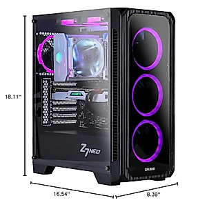 Zalman Z7 NEO ATX Mid-Tower Gaming PC Case, Tempered Glass Side Panel, 4X Pre-Installed 120mm RGB LED Ring Fans, High-End PC Cabinet