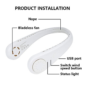VIGIND Hands Free Neck Fan 360° Lazy Neckband Fan USB Rechargeable Battery Operated Hanging Personal Fan Adjustable Wind 3 Speed Silent,Bladeless Necklace Fan for Outdoor Sports Travel,With a bag