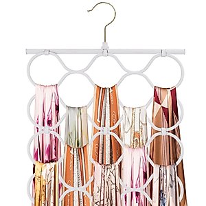 BigOtters 18 Loop Scarf Hanger Holder Organizer Space Saver Organizer Multiple Purpose for Closet Tie,Belt,Scarves,Shawl,Socks-White