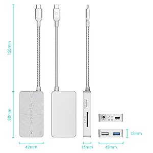 ADAM elements 5-in-1 USB C Hub - 80W USB C PD - SD Card/microSD Card Reader - 2 USB A 3.1 Ports - Portable, Durable Aluminum Case, Compatible for Mac, Windows, Chrome (CASA Hub PDC501, Silver)