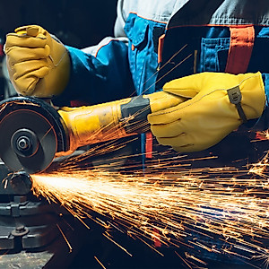 Bencailor 4 Pairs Cowhide Leather Gloves Adjustable Wrist Gloves Puncture Cut Resistant Gloves Work Gloves for Men & Women(Golden Yellow)