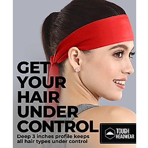 Tough Headwear Tie Headband for Men - Tennis Headband for Women, Sweat Band for Workout, Running, Football, Basketball, Athletics - Red