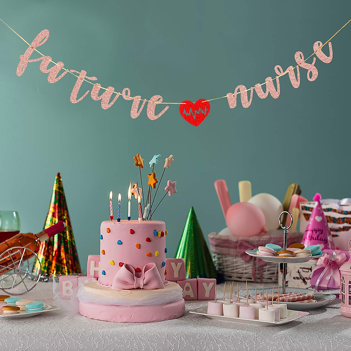 Talorine Glitter Future Nurse Banner for Nurse RN Grad - Finally Done College Graduation Party Bunting Decorations Supplies Rose Gold