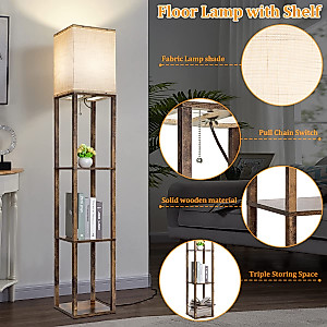 Dott Arts Floor Lamp with Shelves, 3 Color Temperature LED Bulb, Wood Texture, Storage, Brown