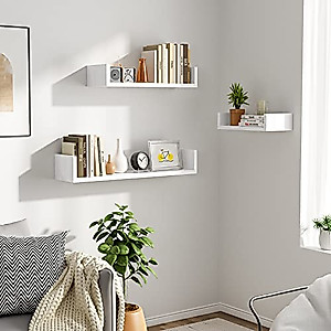 SRIWATANA X-Large Floating Shelves, Modern Wall Shelves Set of 3, Wall Mounted Shelves for Bathroom, Bedroom, Living Room, Kitchen, Laundry, Wall Decor, Display Holder (Washed White)