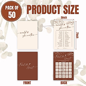 JarThenaAMCS 50 Sheets Boho Bridal Shower Game Cards Double Sided Party Game Activity Cards for Would She Rather & Find The Guest Wedding Bridal Shower Bachelorette Party Games Supplies