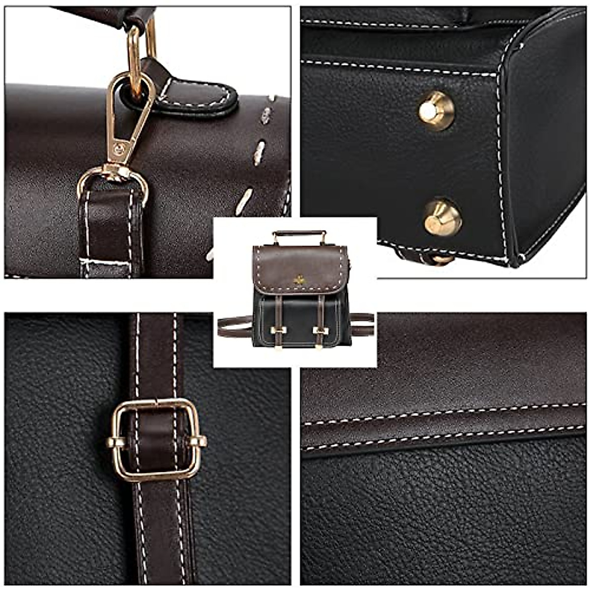 KOOIJNKO Women Small Fashion Backpack, Retro Mini Daypack Casual Satchel Purse Contrast Color Design, Black