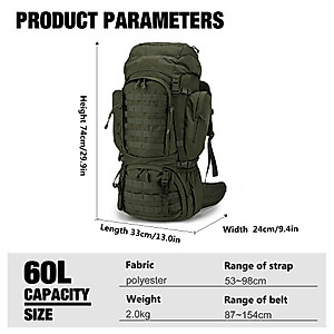 Mardingtop 60L Military Internal Frame Backpack for Hiking,Camping,Hunting,Rucksack Backpack with Rain Cover