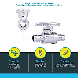 SharkBite 1/2 Inch Crimp Multi-Turn Straight Stop, Brass Plumbing Fitting, PEX Pipe, PE-RT, 23063LF
