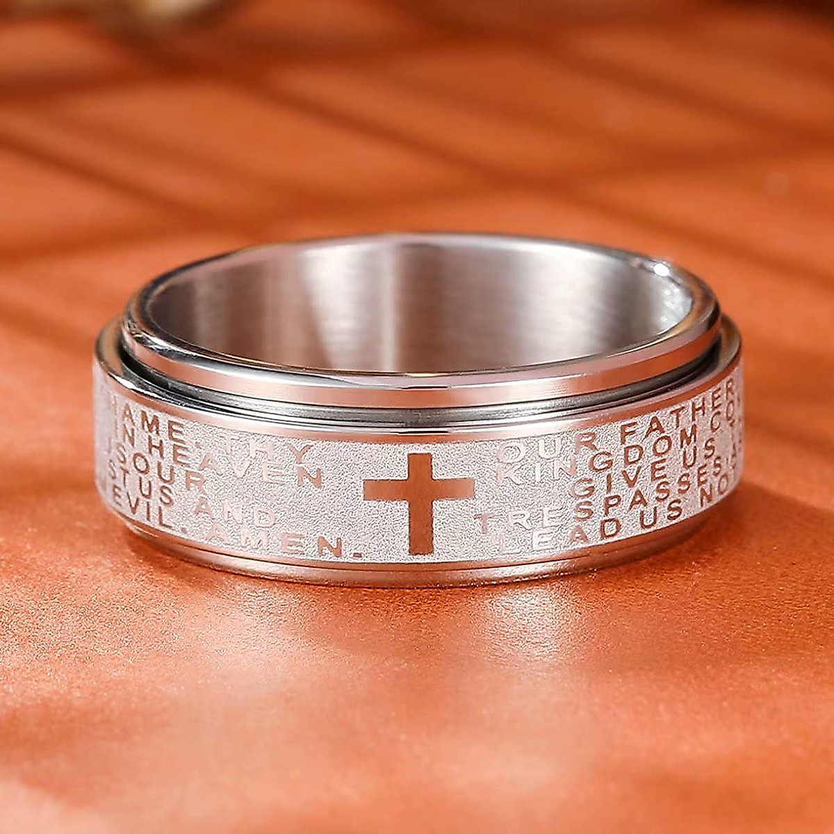 King Will 8mm Lord's Prayer Rotatable Ring Stainless Steel Ring Comfort Fit Wedding Band Rings For Men Women 9.5
