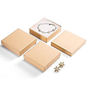 MESHA Cardboard Jewelry Gift Boxes For Shipping, Small Gift Box wtih Lids For Necklace Ring Bracelet Earring with Cotton Filled and Lids,Jewelry Box Bulk Brown 3.5x3.5x1 Inch 20 Pieces